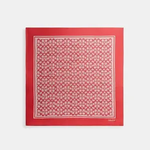 COACH Textured Signature Print Silk Square Scarf True Red