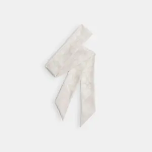 COACH Textured Signature Print Silk Skinny Scarf - Chalk