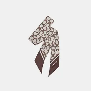 COACH Textured Signature Print Silk Skinny Scarf - Maple