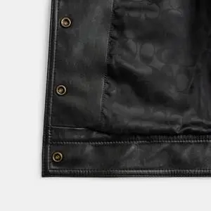 COACH Heritage C Snap-front Leather Jacket - Black