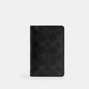 COACH® Card Wallet In Signature Canvas - Black Signature