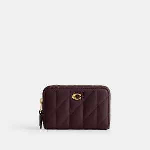 COACH Essential Small Zip Around Card Case With Pillow Quilting - Brass/black Currant