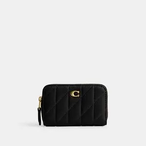 COACH Essential Small Zip Around Card Case With Pillow Quilting - Brass/black