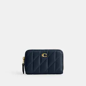 COACH Essential Small Zip Around Card Case With Pillow Quilting Brass/dark Navy