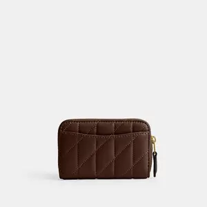 COACH Essential Small Zip Around Card Case With Pillow Quilting - Brass/maple