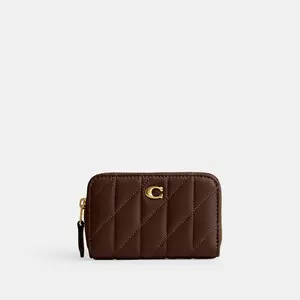 COACH Essential Small Zip Around Card Case With Pillow Quilting Brass/maple