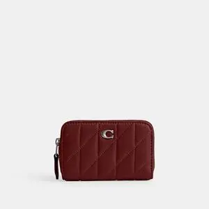 COACH Essential Small Zip Around Card Case With Pillow Quilting Silver/dark Ruby