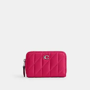 COACH Essential Small Zip Around Card Case With Pillow Quilting Silver/dragonfruit