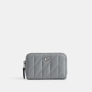 COACH Essential Small Zip Around Card Case With Pillow Quilting Silver/grey Blue