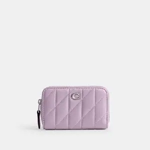 COACH Essential Small Zip Around Card Case With Pillow Quilting Silver/soft Purple