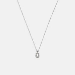 COACH Signature Pavé Crystal Pendant Necklace - Silver/clear