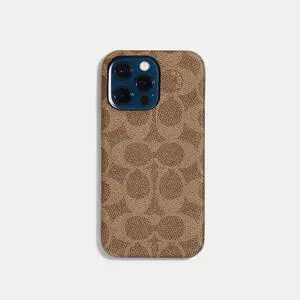 Coach Iphone 14 Pro Max Case In Signature Canvas In Tan - 30% Off