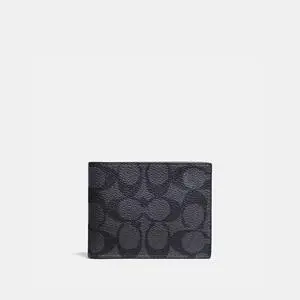 COACH Slim Billfold Wallet In Signature Canvas - Charcoal/black