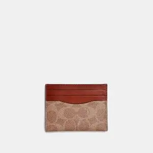 COACH Card Case In Signature Canvas Tan/rust