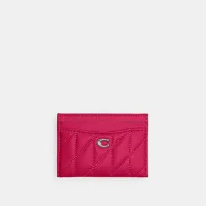 COACH Essential Card Case With Pillow Quilting Silver/dragonfruit