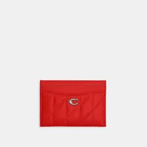 COACH Essential Card Case With Pillow Quilting Silver/sport Red