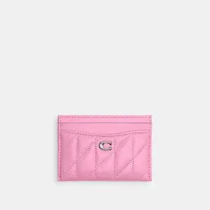 COACH Essential Card Case With Pillow Quilting Silver/vivid Pink