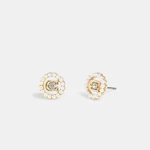 COACH Sculpted C Pearl Stud Earrings - Gold