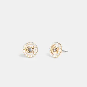 COACH Sculpted C Pearl Stud Earrings - Gold