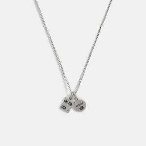COACH Sterling Double Charm Long Pendant Necklace - Silver
