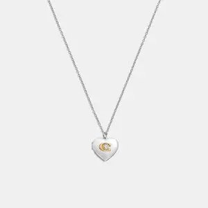 COACH Signature Heart Locket Necklace Silver