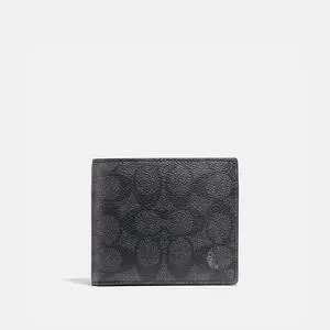 COACH COACH Coin Wallet In Signature Canvas Charcoal/black