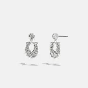 COACH Signature Pavé Drop Earrings Silver & Clear