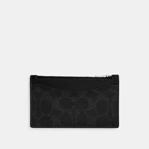 COACH Zip Card Case In Signature Canvas - Black Signature