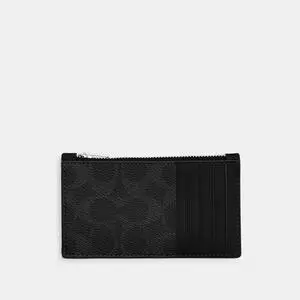 COACH Zip Card Case In Signature Canvas - Black Signature
