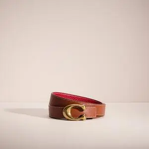 COACH® Restored C Hardware Reversible Belt, 25mm - Brass/red/1941 Saddle