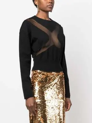 GENNY Sheer-paneling T-shirt - Black