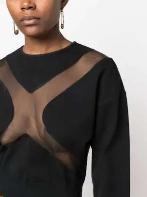 GENNY Sheer-paneling T-shirt - Black