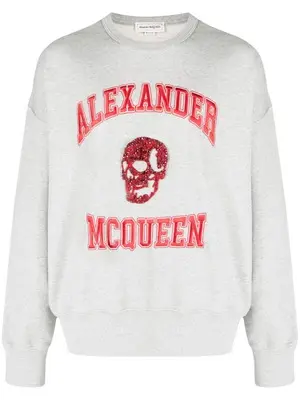Alexander McQueen Logo-embroidered Cotton Hoodie - Grey