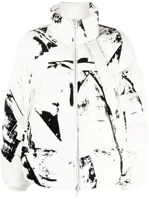 Y3 Paint Splatter Puffer Jacket - Neutrals