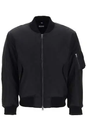 Burberry 'graves' Padded Bomber Jacket With Back Emblem Embroidery - Nero