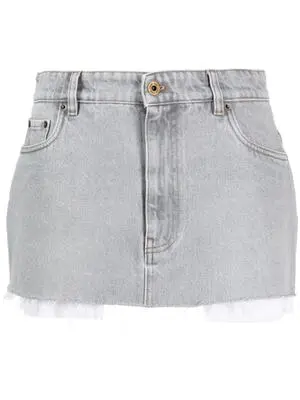 Miu Miu Raw-cut Hem Denim Miniskirt Grigio