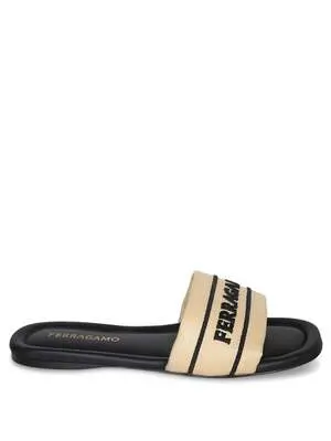FERRAGAMO Sandals With Raffia And Nappa Strap - Beige