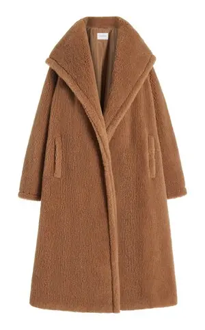 Max Mara Apogeo Oversized Hooded Camel-Silk Teddy Maxi Coat - Tan 