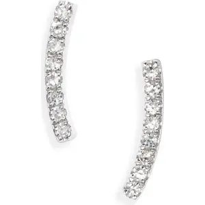 Meira T Curved Diamond Bar Stud Earrings - White