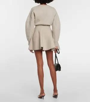 Alaïa Flared Wool-blend Miniskirt - Beige
