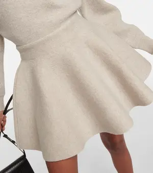 Alaïa Flared Wool-blend Miniskirt - Beige