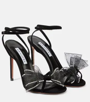 AQUAZZURA Reve Embellished Suede Sandals - Black