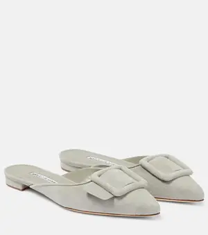 Manolo Blahnik Maysale Suede Mules Grey