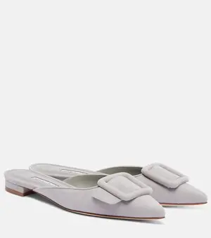 Manolo Blahnik Maysale Suede Mules - Grey