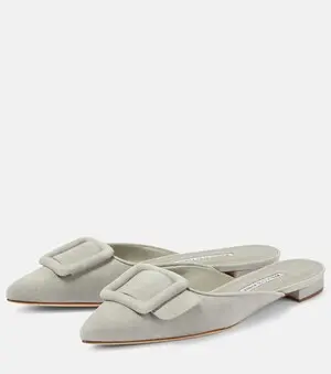 Manolo Blahnik Maysale Suede Mules - Grey