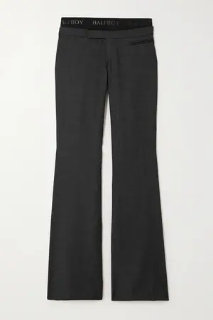HALFBOY Layered Jacquard-trimmed Checked Wool Flared Pants