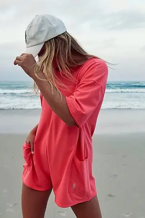 Free People FP Movement Hot Shot Tee Romper Electric Sunset