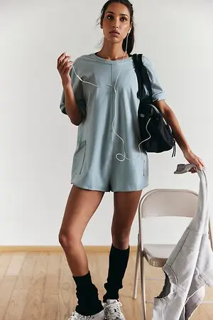 Free People FP Movement Hot Shot Tee Romper Eucalyptus