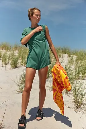 Free People FP Movement Hot Shot Tee Romper Forest Green