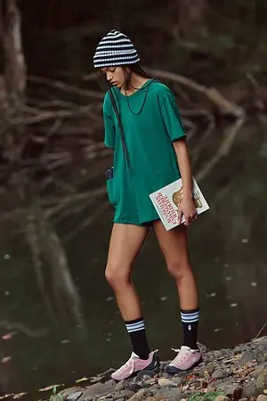 Free People FP Movement Hot Shot Tee Romper Heritage Green